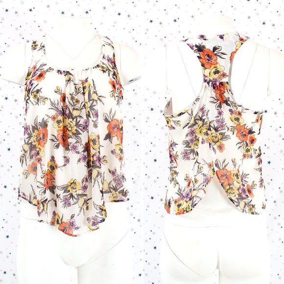 Tops | Floral Tulip Back Chiffon Tank Ivory | Poshmark